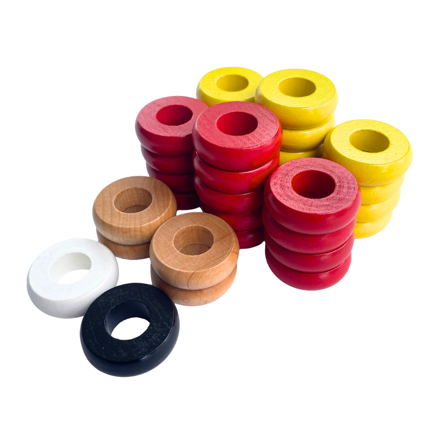 32 Red and Yellow Carrom / Pichenotte / Croquignole Rings - (Red / Yel ...