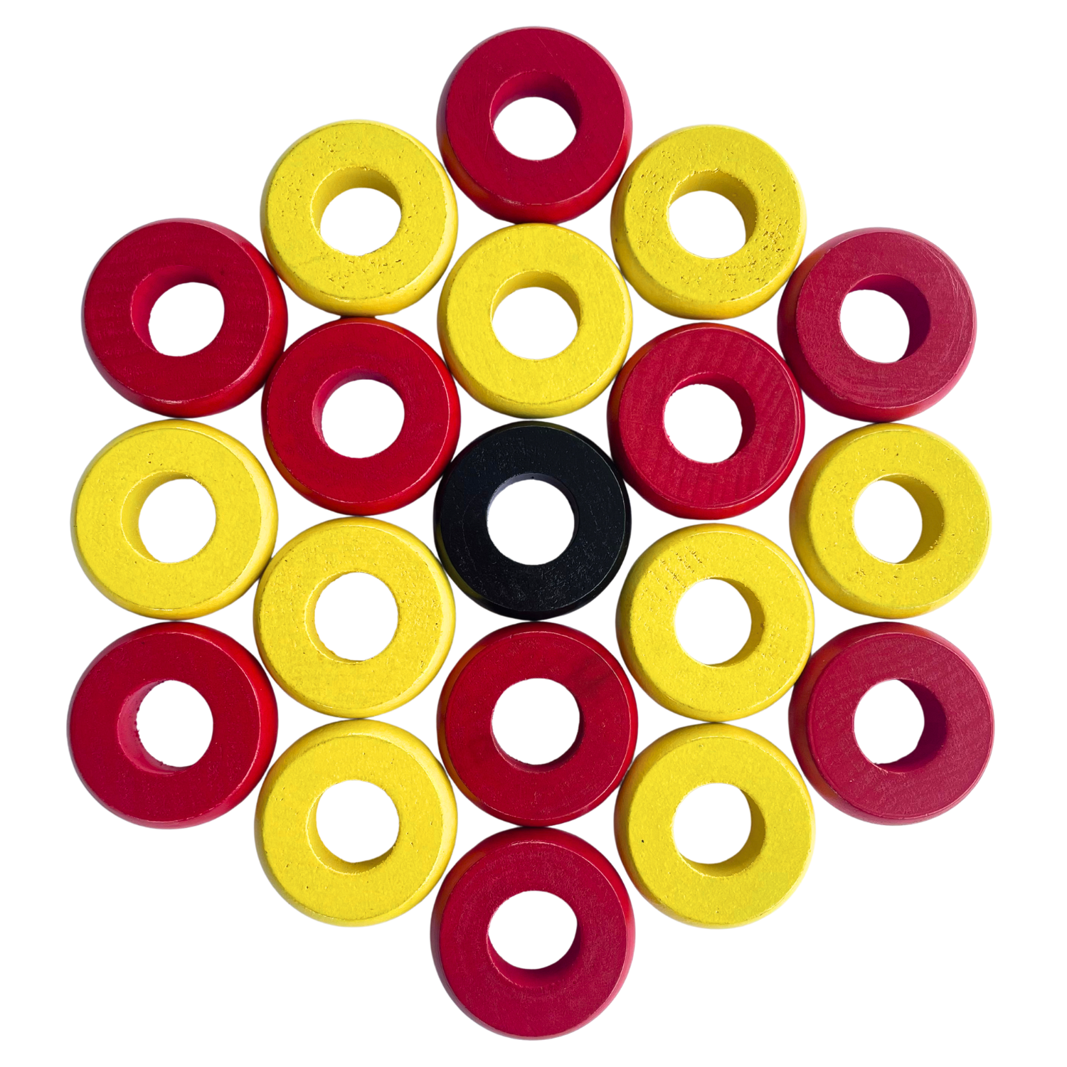 32 Red and Yellow Carrom / Pichenotte / Croquignole Rings - (Red / Yel ...