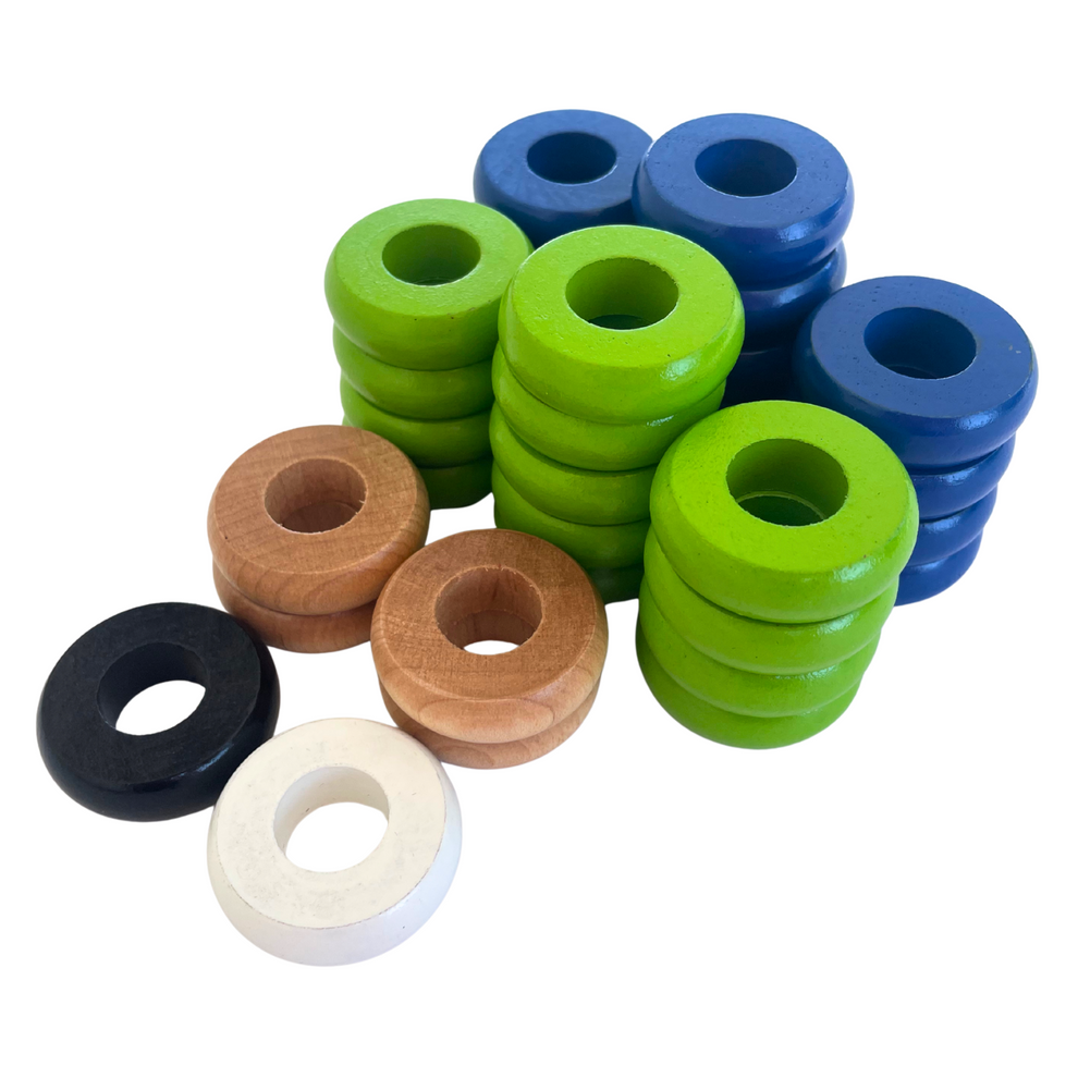 32 Blue and Lime Green Carrom / Pichenotte / Croquignole Rings - (Blue ...