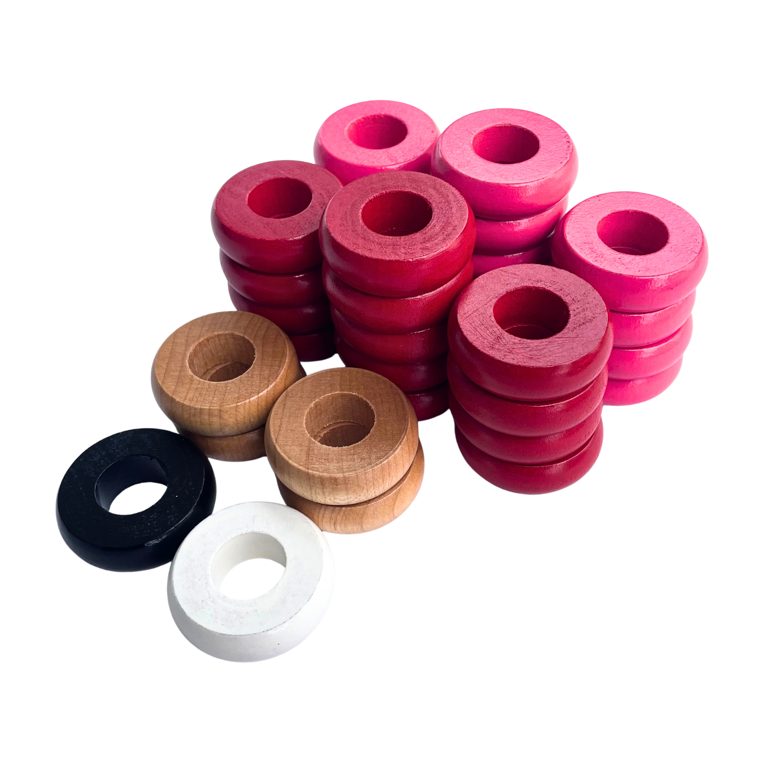 32 Red and Pink Carrom / Pichenotte / Croquignole Rings - (Red / Pink ...