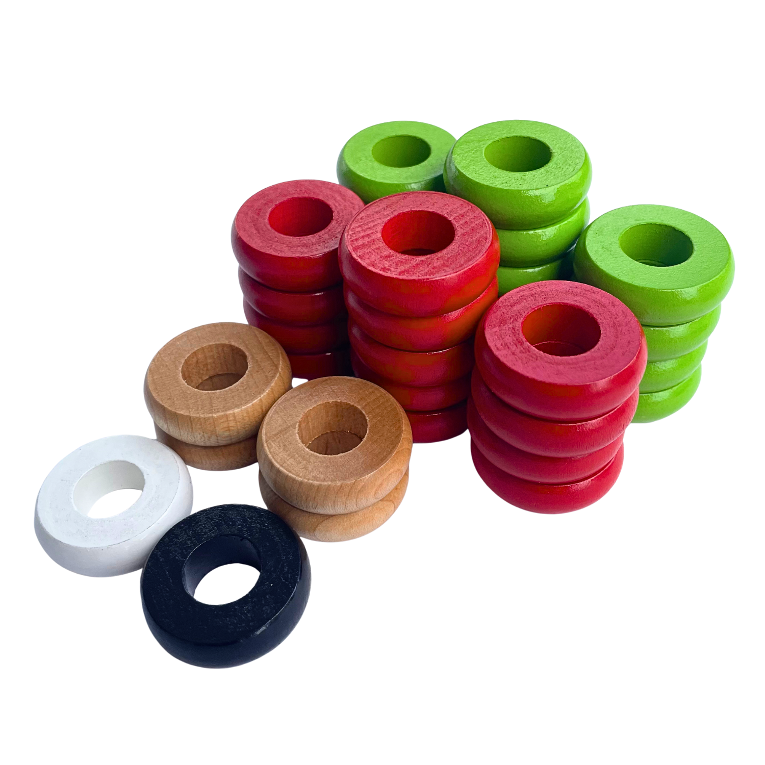 32 Red and Lime Green Carrom / Pichenotte / Croquignole Rings - (Red ...
