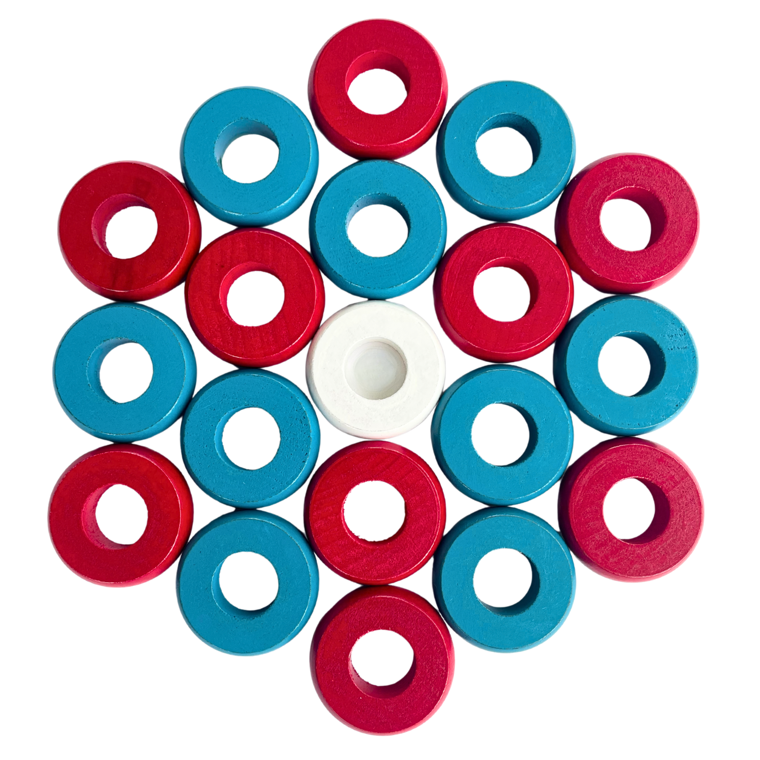 32 Red and Light Blue Carrom / Pichenotte / Croquignole Rings - (Red ...