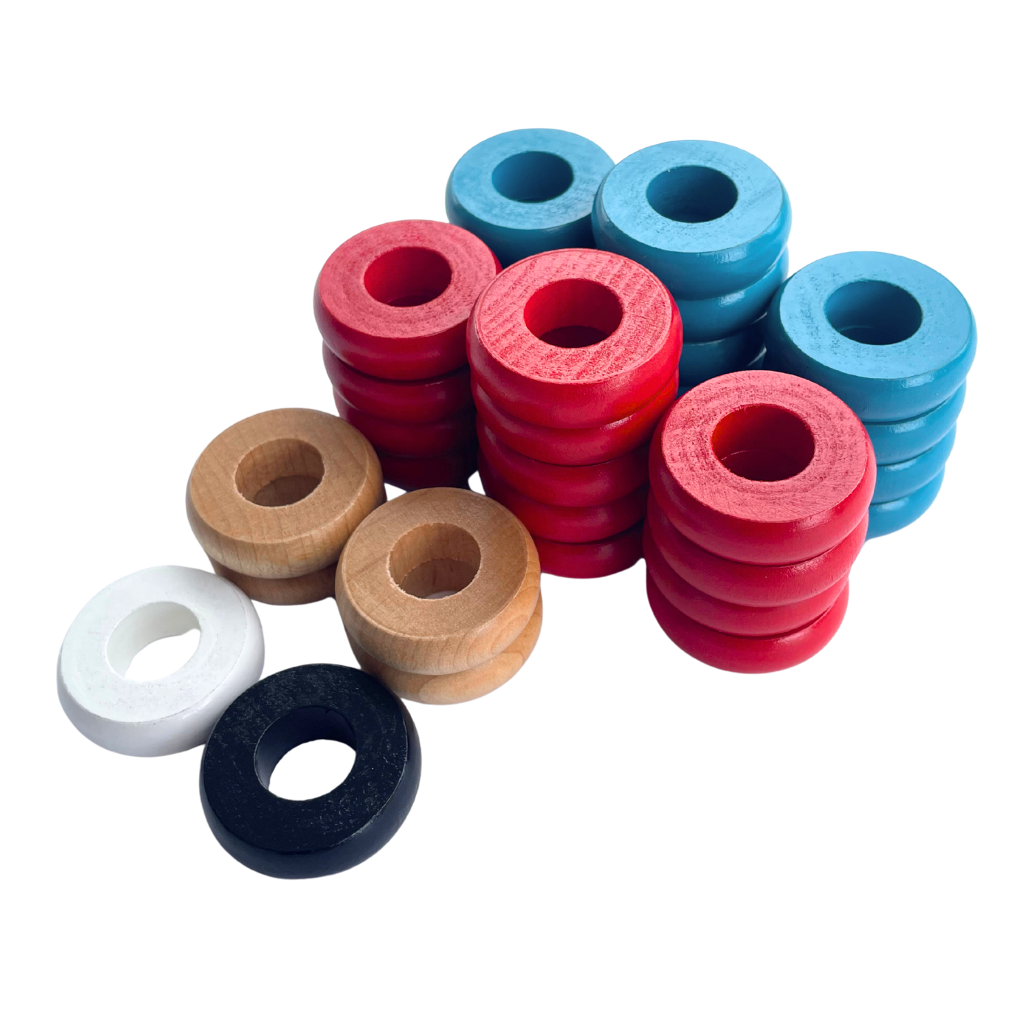 32 Red and Light Blue Carrom / Pichenotte / Croquignole Rings - (Red ...