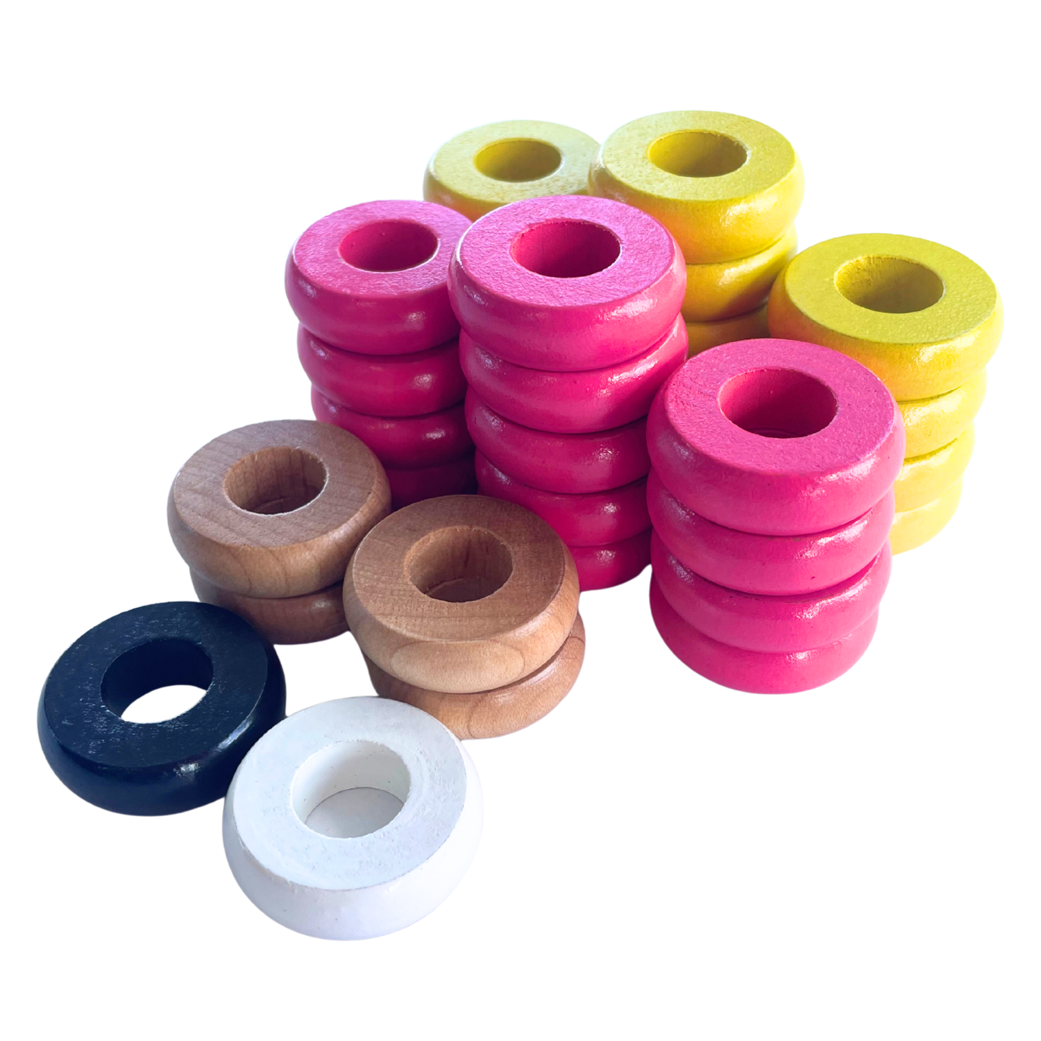 32 Yellow and Pink Carrom / Pichenotte Rings - (Yellow / Pink / Natura ...