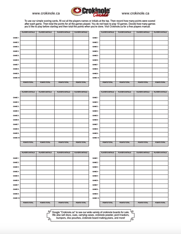 204 8.5x11" Crokinole Game Scorecards PDF (Free!) – Crokinole Canada ...